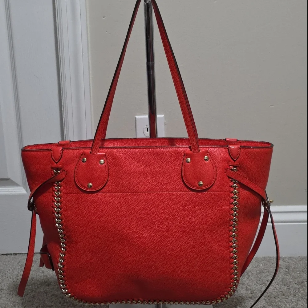 Coach | Bags | Coach Coralred Leather Tote With Whipstitch Accents ...